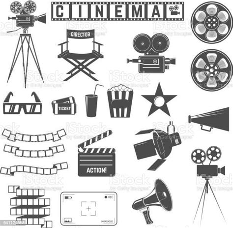세트 시네마 아이콘 이사 의자 영화 카메라 3d 보호안경 영화에 대한 스톡 벡터 아트 및 기타 이미지 영화 영화관 3차원 형태 Istock