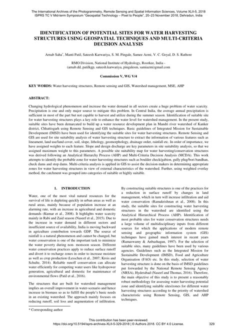 Pdf Identification Of Potential Sites For Water Harvesting Structures