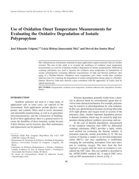 Pdf Use Of Oxidation Onset Temperature Measurements For Evaluating The Oxidative Degradation