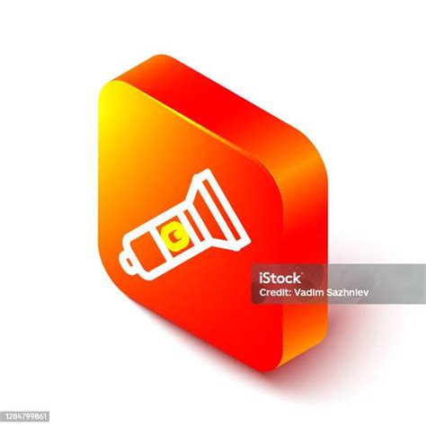 흰색 배경에 격리된 등색 선 손전등 아이콘입니다 주황색 정사각형 버튼 벡터 0명에 대한 스톡 벡터 아트 및 기타 이미지 0명 Led 조명 긴급 표시 Istock