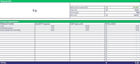 Menu Costing Easy To Use Excel Template Etsy