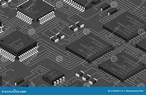Isometric Electronic Board Isometric Printed Circuit Board With Electronic Components Stock