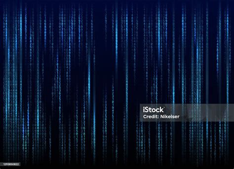 화면에 바이너리 코드의 스트림 추상 벡터 배경입니다 데이터 및 기술 암호 해독 및 암호화 시안 기호 및 숫자로 컴퓨터 매트릭스 배경 벡터 일러스트레이션 번개에 대한 스톡