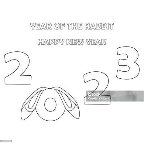 무색 만화 토끼 귀와 숫자 2023 토끼를 2023 새해의 상징으로 삼은 색칠 공부를위한 흑백 템플릿 페이지 크리스마스 배경