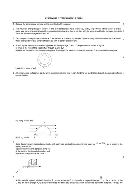 Electric Charges And Fields Assignment Pdf Electric Field Sphere