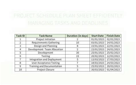 Project Schedule Plan Sheet Efficiently Managing Tasks And Deadlines Excel Template Free