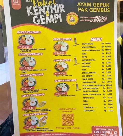 Menu At Ayam Gepuk Pak Gembus Katapang Bandung Restaurant Katapang