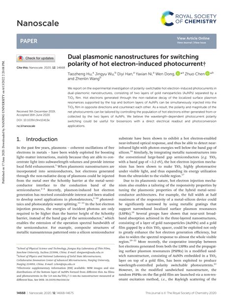 Pdf Dual Plasmonic Nanostructures For Switching Polarity Of Hot