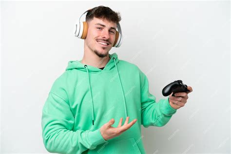 Premium Photo Young Handsome Man Playing With A Video Game Controller