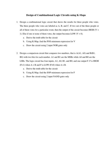 Design Of Combinational Logic Circuits Using K Maps Pdf