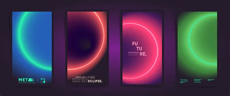 추상 네온 세로 이야기 템플릿 커버 디자인 포스터 소셜 미디어 게시물 및 스토리 배너 사이버 펑크 원형 그라데이션 하이테크
