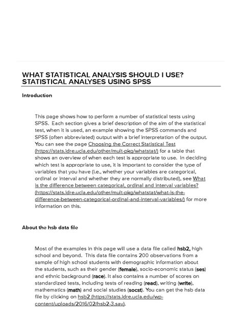 What Statistical Analysis Should I Use Statistical Analyses Using