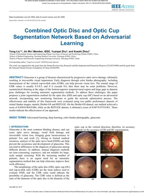 Pdf Combined Optic Disc And Optic Cup Segmentation Network Based On Adversarial Learning