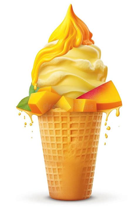 A Cone Of Mango Delight Mango Ice Cream Cone Isolated On White