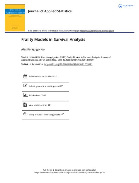 Pdf Frailty Models In Survival Analysis