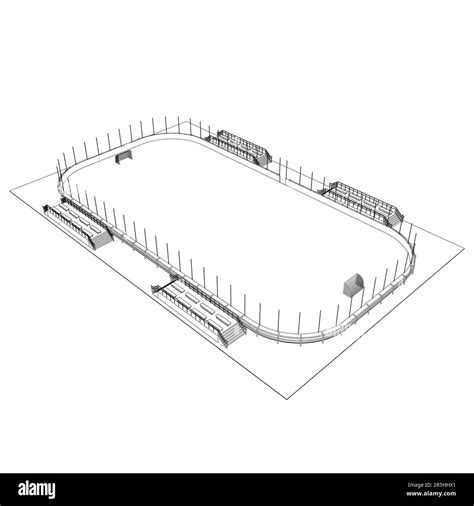 Outline Of A Hockey Stadium From Black Lines Isolated On A White Background Isometric View
