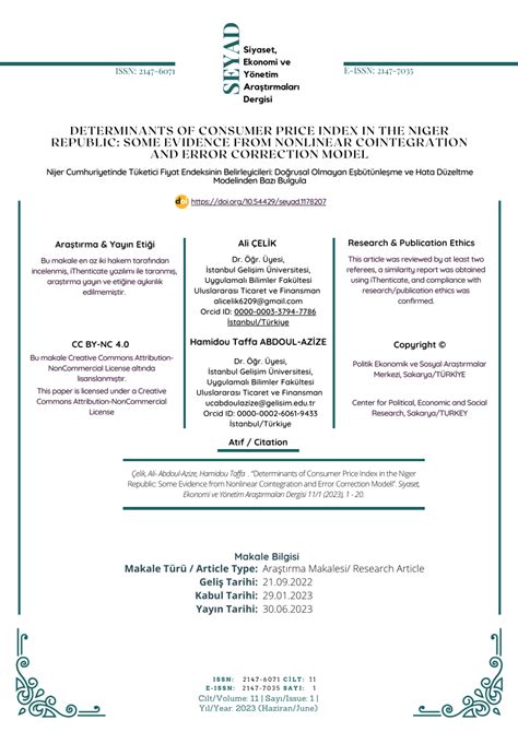 Pdf Determinants Of Consumer Price Index In The Niger Republic Some Evidence From Nonlinear