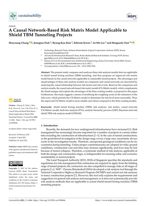 Pdf A Causal Network Based Risk Matrix Model Applicable To Shield Tbm Tunneling Projects