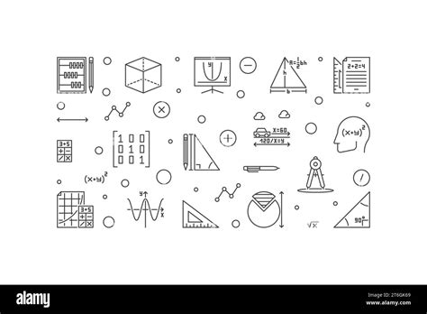 Mathematics Education Vector Outline Horizontal Banner Math Concept