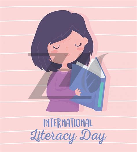دانلود وکتور پس زمینه راه راه دختر ناز در حال خواندن کتاب روز جهانی سواد دانلود رایگان فایل