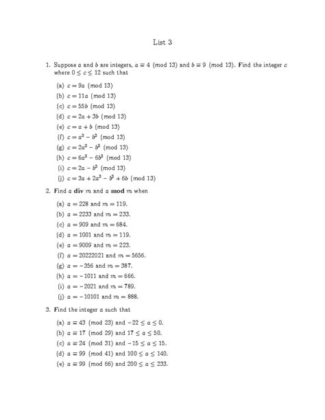 list3 practice problem 3 list 3 suppose a and b are integers a ≡ 4 mod 13 and b ≡ 9 mod