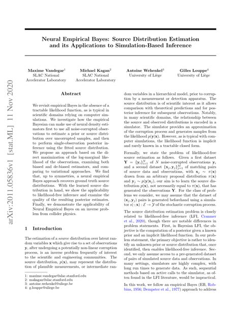 Pdf Neural Empirical Bayes Source Distribution Estimation And Its Applications To Simulation