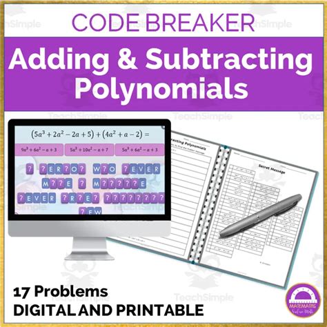 Adding And Subtracting Polynomials Hidden Message Digital And Printable Math Activity By Teach