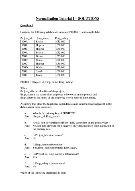 Normalisation Tutorial Solutions Normalisation Tutorial 1 Solutions