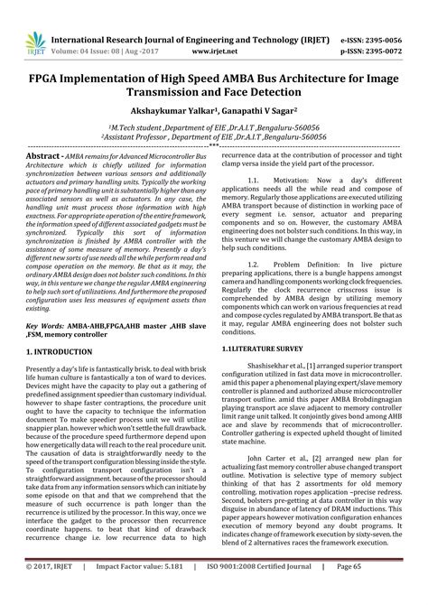 FPGA Implementation Of High Speed AMBA Bus Architecture For Image Transmission And Face