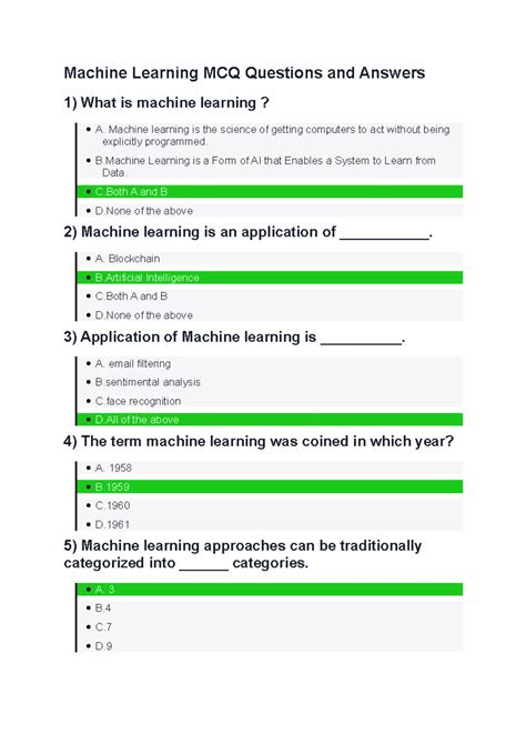 machine learning mcq questions and answers machine learning is the