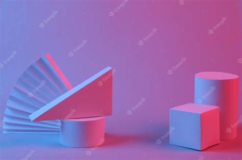 Premium Photo Geometric Shapes In Redblue Gradient Light Creative Showcase Surrealism Concept