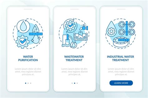Water Treatment Blue Onboarding Mobile App Screen Purification Walkthrough 3 Steps Editable