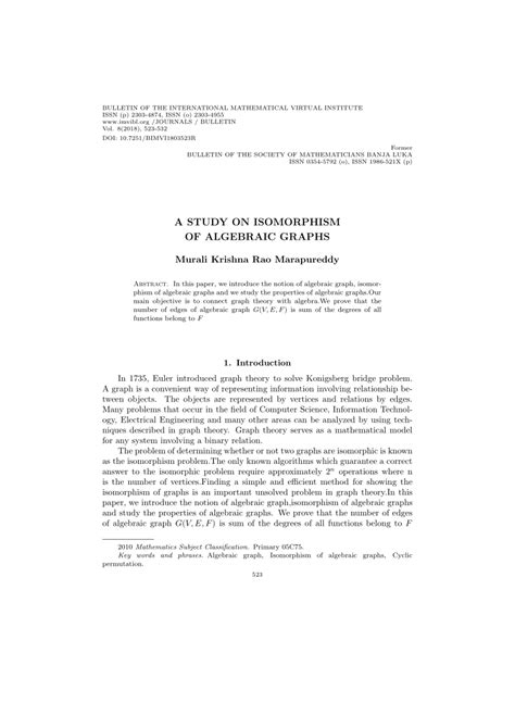 PDF A STUDY ON ISOMORPHISM OF ALGEBRAIC GRAPHS