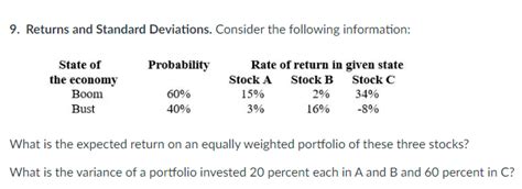 Solved Returns And Standard Deviations Consider The Chegg