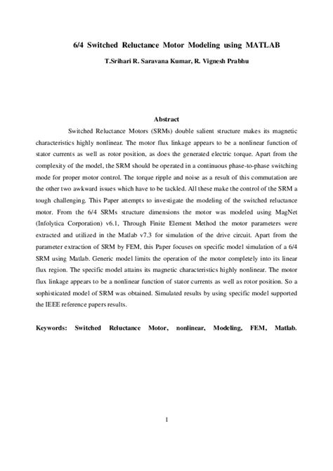 Pdf 6 4 Switched Reluctance Motor Modeling Using Matlab
