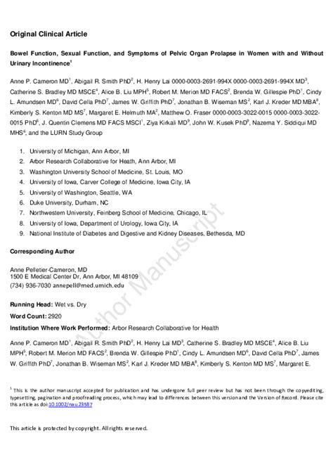 Pdf Bowel Function Sexual Function And Symptoms Of Pelvic Organ