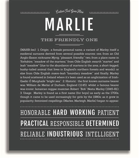Marlie Personalized Name Meaning Art Prints Name Stories