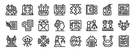 Rpa Icons Set Outline Robotic Process 44234160 Vector Art At Vecteezy