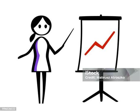 프리젠 테이션을 만드는 여성의 플립 차트 스타일 드로잉 프리젠 테이션라인 아트 일러스트레이션 개념에 대한 스톡 벡터 아트 및 기타 이미지 Istock