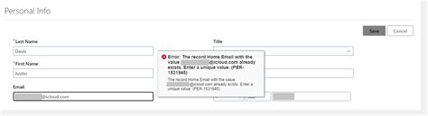 Error The Record Home Email With The Value Already Exists — Cloud Customer Connect