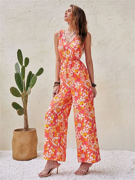 Floral Print Tie Back Jumpsuit Floral Jumpsuit Outfit Floral