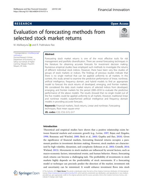 Pdf Evaluation Of Forecasting Methods From Selected Stock Market Returns