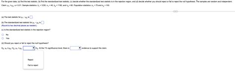 Solved For The Given Data A Find The Test Statistic B Chegg Com