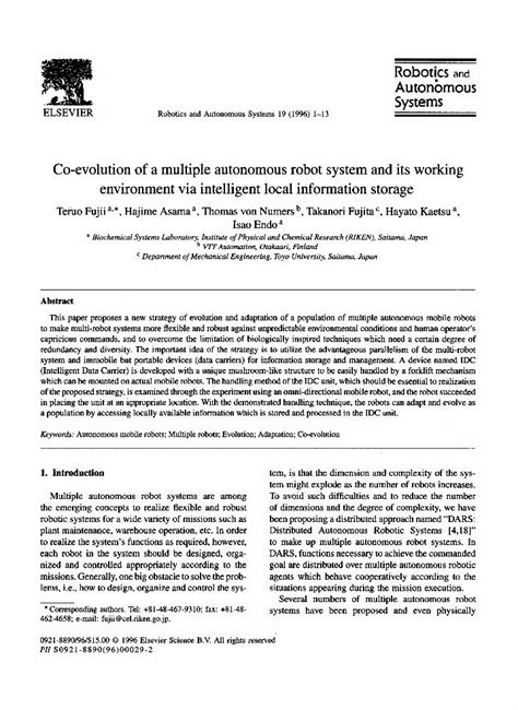 pdf co evolution of a multiple autonomous robot system and its