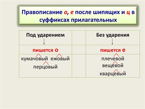 Правописание о е после шипящих и ц в суффиксах прилагательных