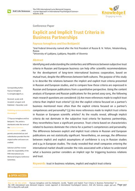 Pdf Explicit And Implicit Trust Criteria In Business Partnerships