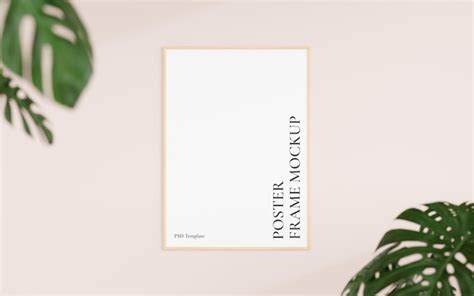 흐릿한 식물 3d 렌더링으로 벽에 걸려 있는 깨끗하고 미니멀한 전면 뷰 수직 나무 사진 또는 포스터 프레임 모형 프리미엄 Psd 파일