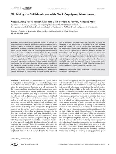 Pdf Mimicking The Cell Membrane With Block Copolymer Membranes