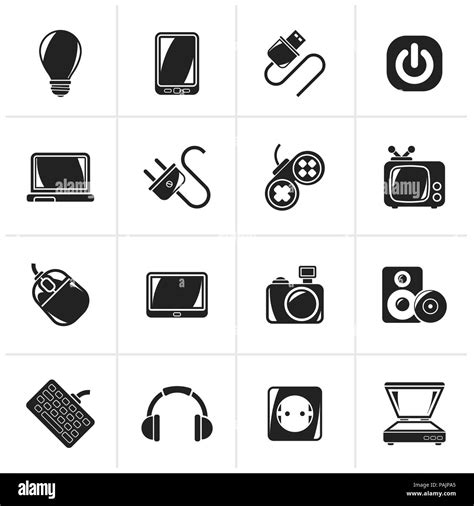 Black Electronic Devices Objects Icons Vector Icon Set Stock Vector