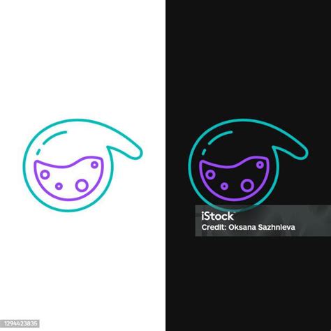 라인 테스트 튜브 및 플라스크 화학 실험실 테스트 아이콘 흰색과 검은 색 배경에 격리 실험실 유리 제품 기호 다채로운 개요 개념